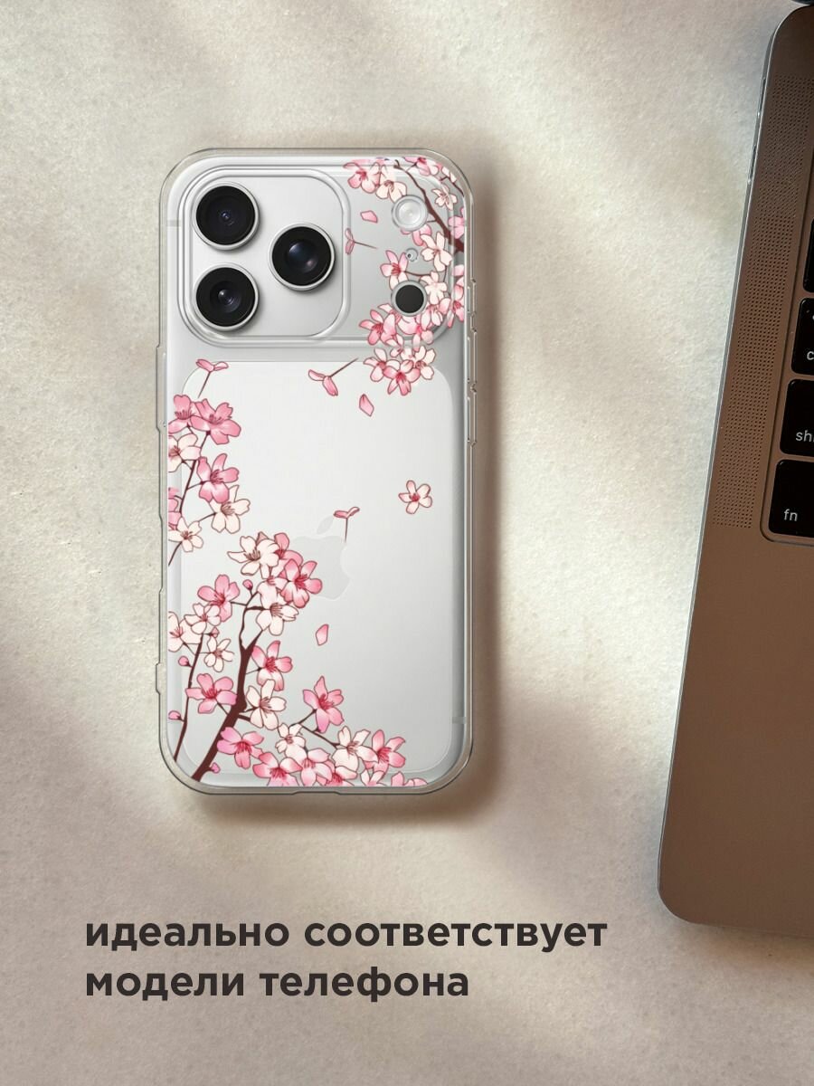 Чехол на Apple iPhone 17 Pro / Айфон 17 Про с принтом "Ветви сакуры 1", прозрачный — фото 1