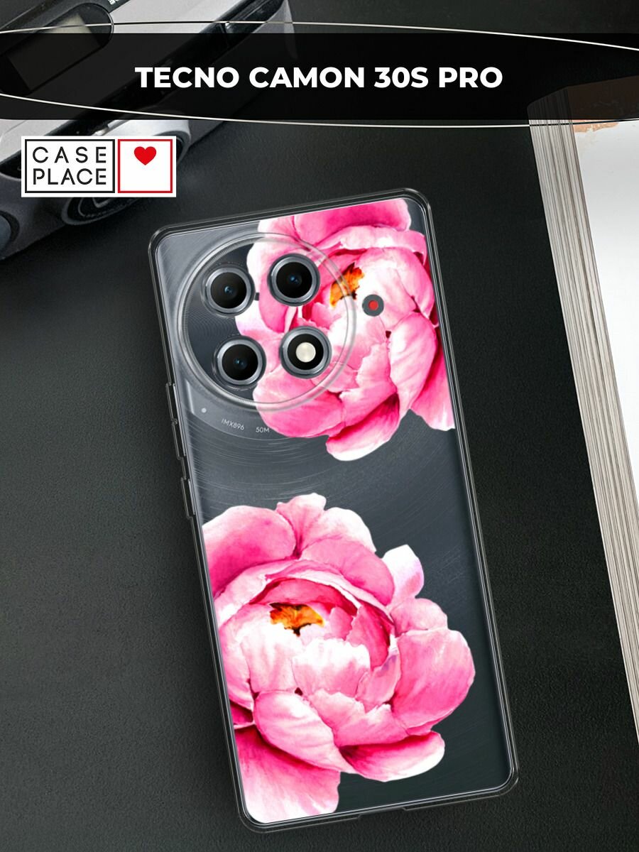 Чехол на Tecno Camon 30S Pro / Текно Камон 30S Про с принтом "Open peonies", прозрачный