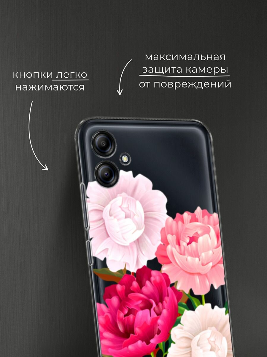 Чехол на Samsung Galaxy A04e / Самсунг A04e с принтом "Большие пионы", прозрачный — фото 1
