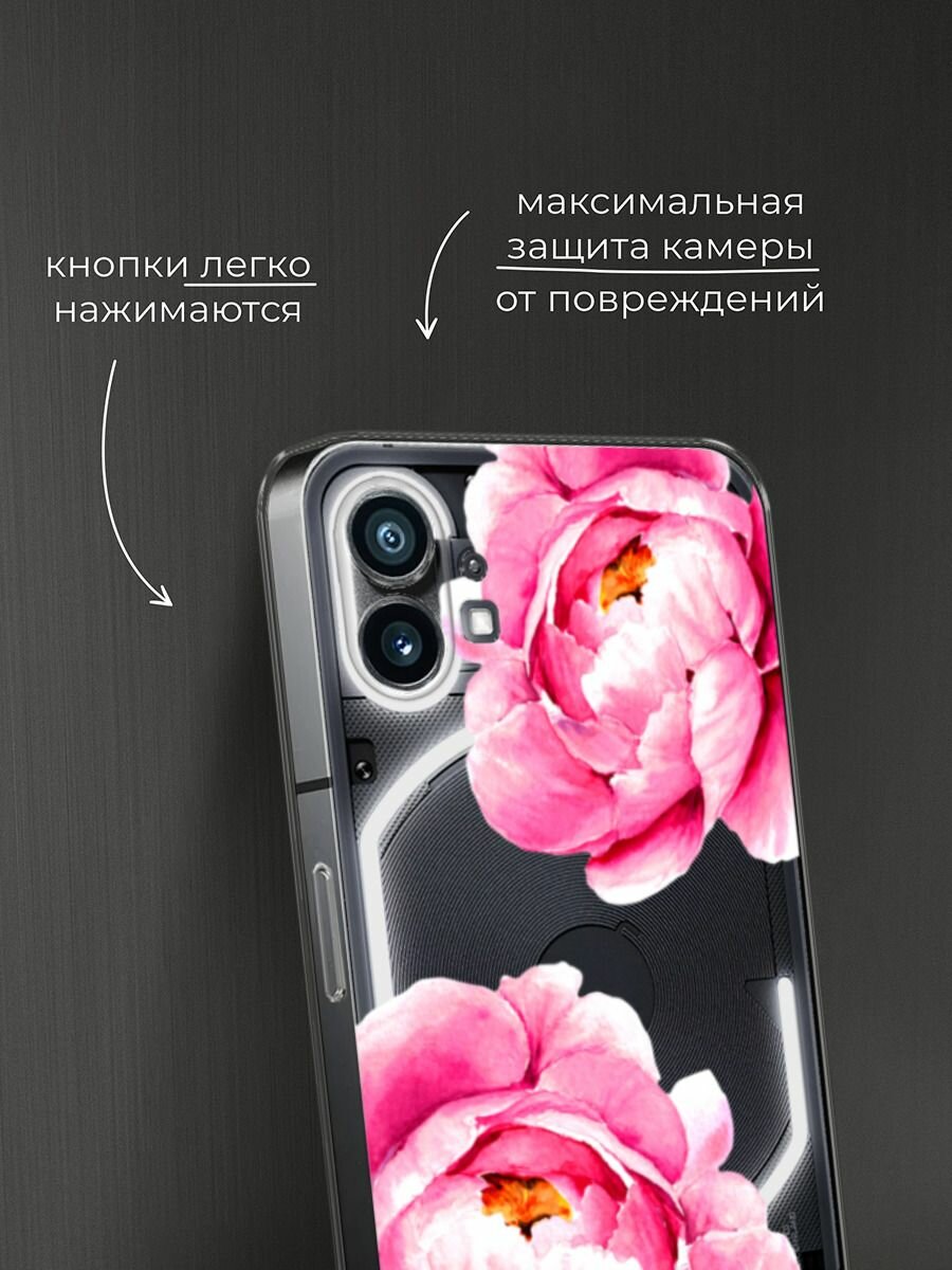 Чехол на Nothing Phone 1 / Нафинг Фон 1 с принтом "Open peonies", прозрачный — фото 1