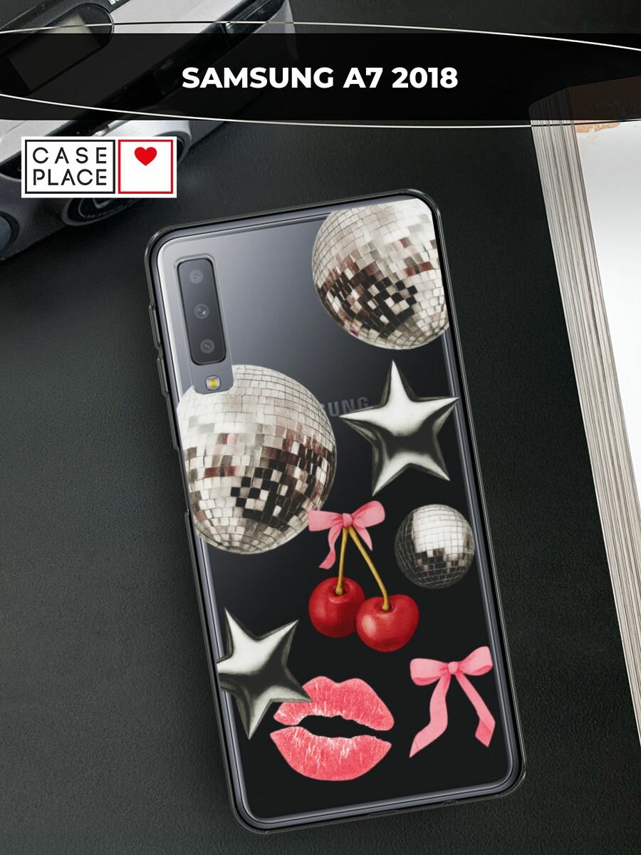 Чехол на Samsung Galaxy A7 2018 / Самсунг Галакси А7 2018 с принтом "Стильная подборка", прозрачный