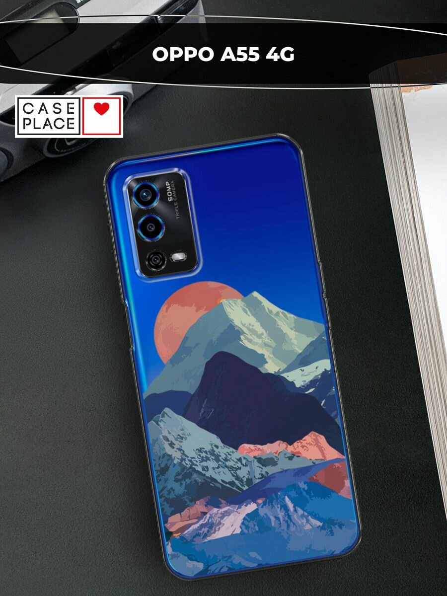 Чехол на Oppo A55 4G / Оппо А55 4G с принтом "Закат в снежных горах", прозрачный