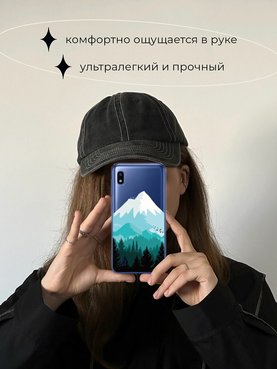 Чехол на Samsung Galaxy A10 / Самсунг Галакси А10 с принтом "Синяя снежная гора", прозрачный — фото 1