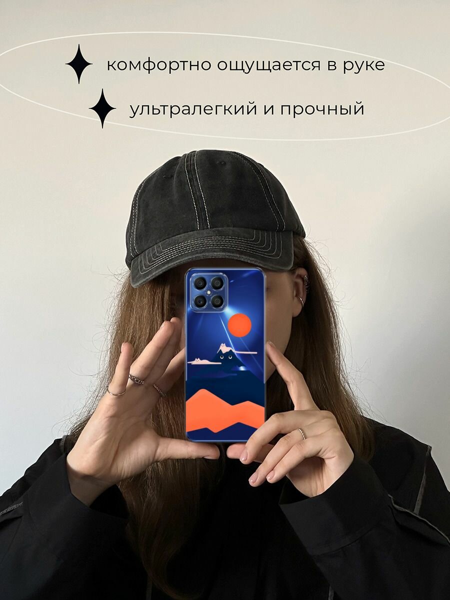 Чехол на Honor X8 / Хуавей X8 с принтом "Кот-гора", прозрачный — фото 1