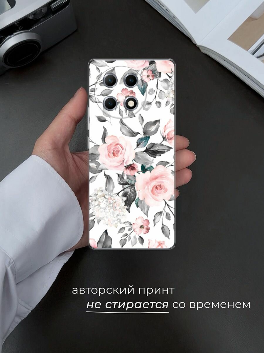 Чехол на Tecno Camon 30S / Текно Камон 30S с принтом "Розы на белом" — фото 1