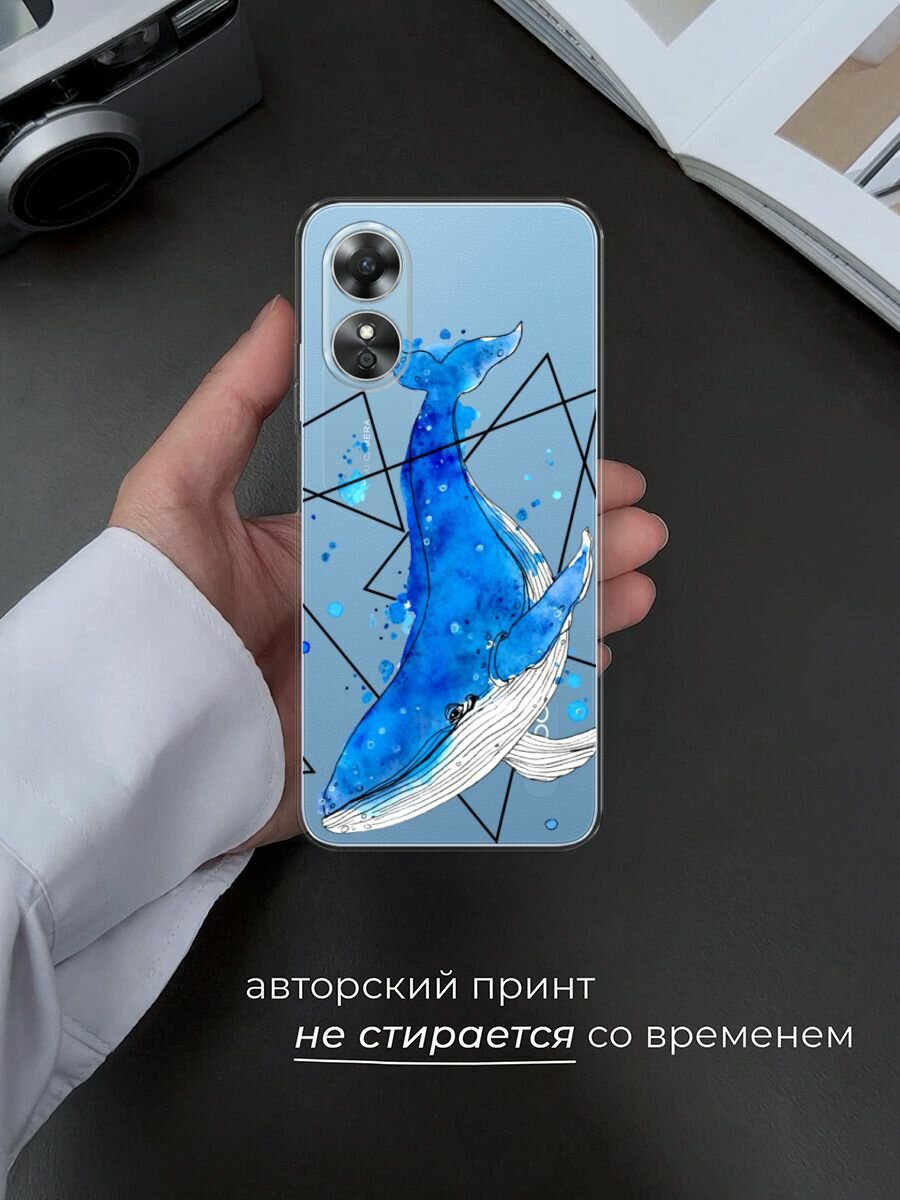 Чехол на Oppo A17 / Оппо A17 с принтом "Кит графика", прозрачный — фото 1