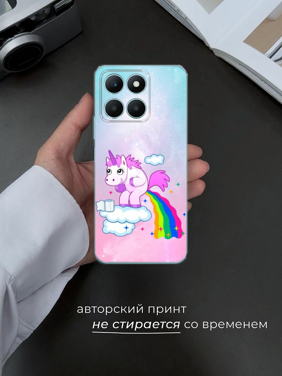 Силиконовый чехол на Honor X6A / Хонор X6A с принтом "Единорог какает" — фото 1