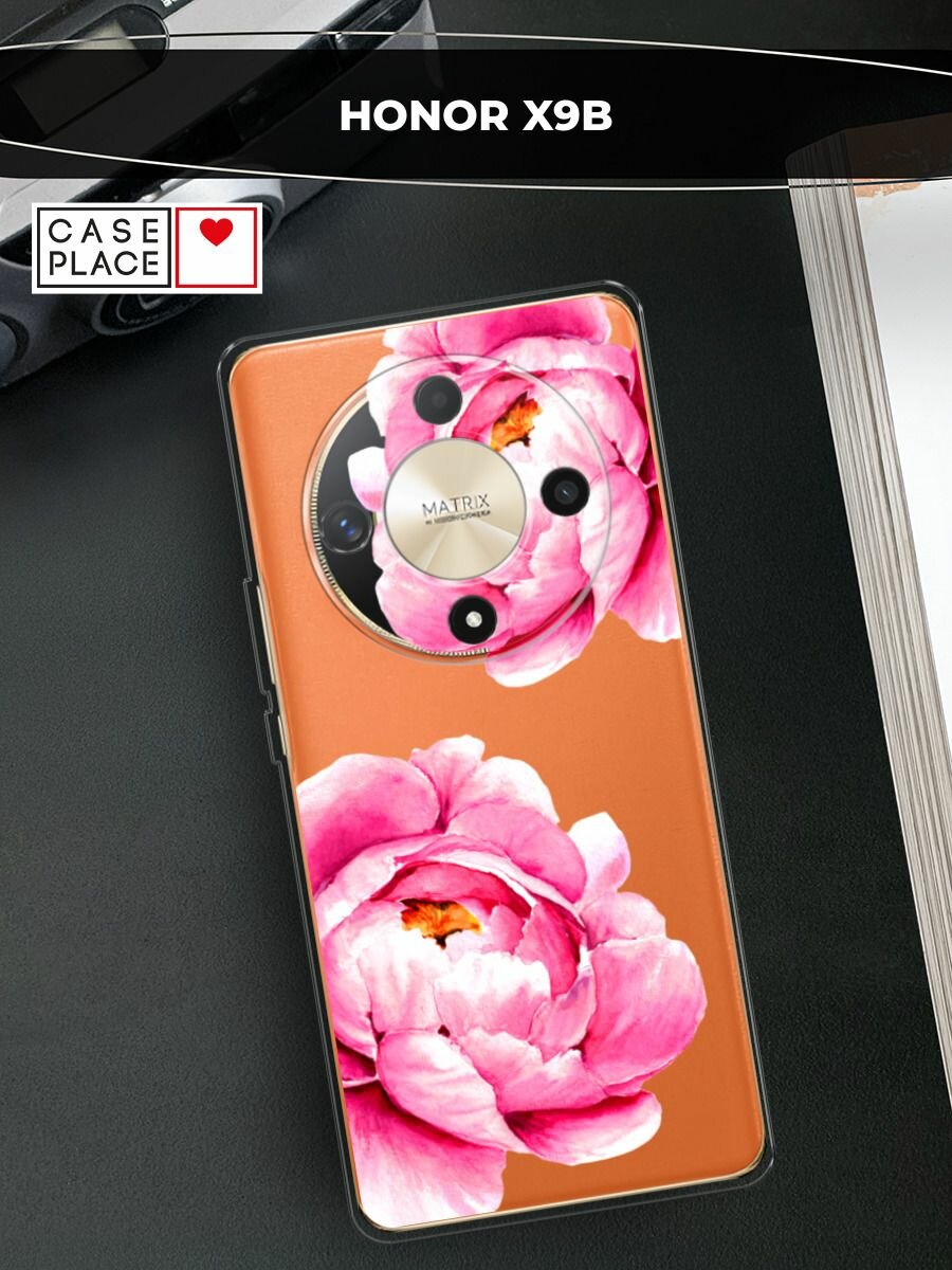 Чехол на Honor X9b / Хонор X9B с принтом "Open peonies", прозрачный