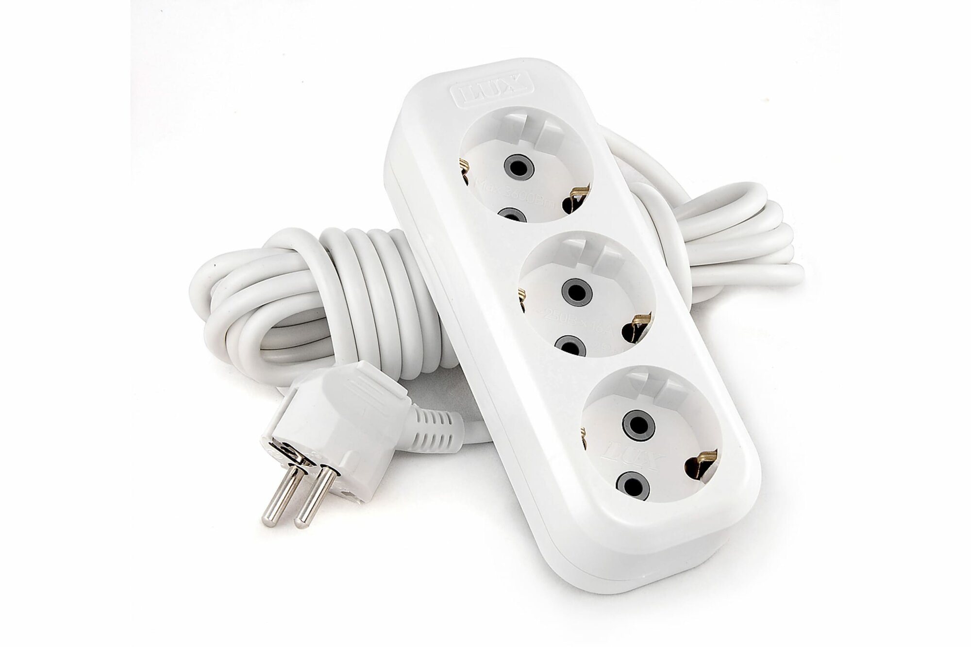 Сетевой удлинитель LUX У3-Е-10 3х местный с заземлением, 250В 16А, 10м