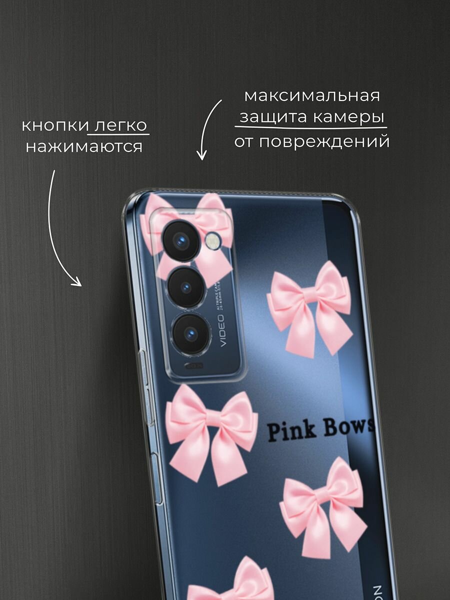 Чехол на Tecno Camon 18P / Техно Камон 18Р с принтом "Pink Bows", прозрачный — фото 1