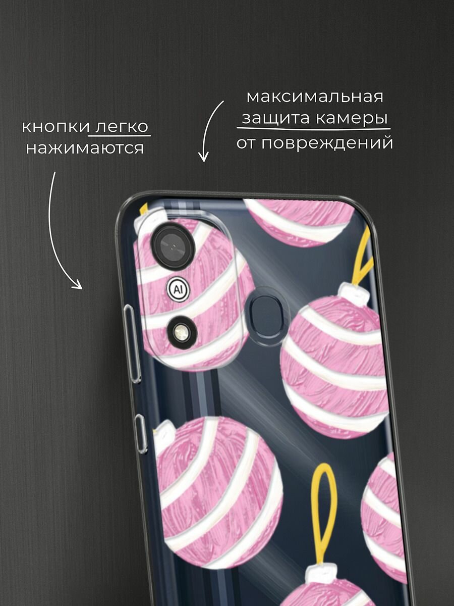 Чехол на Itel A27 / Ител А27 с принтом "Розовые новогодние шарики 3" — фото 1