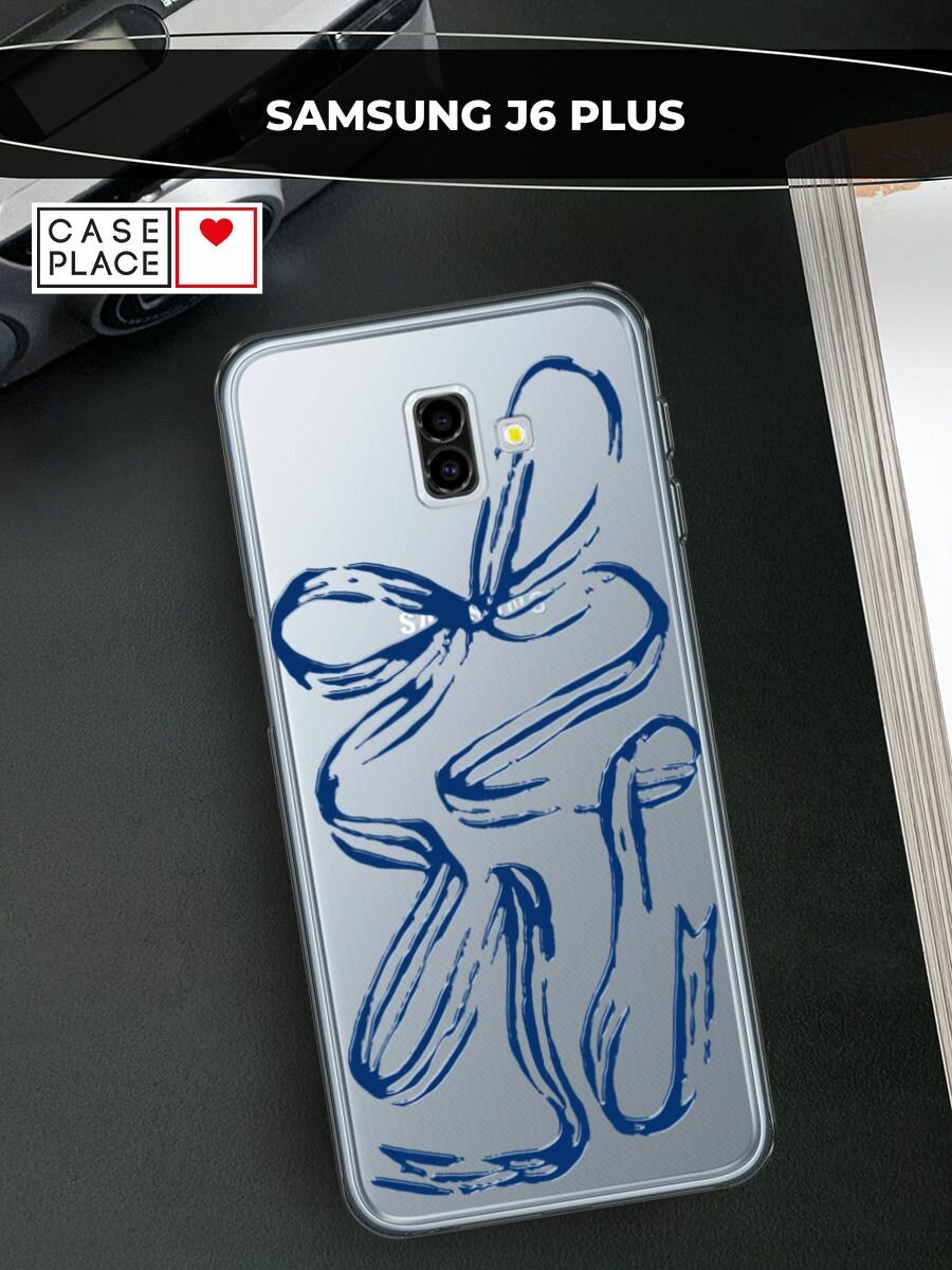 Чехол на Samsung Galaxy J6 + / Самсунг Галакси J6 Плюс 2018 с принтом "Синие очертания банта 2"