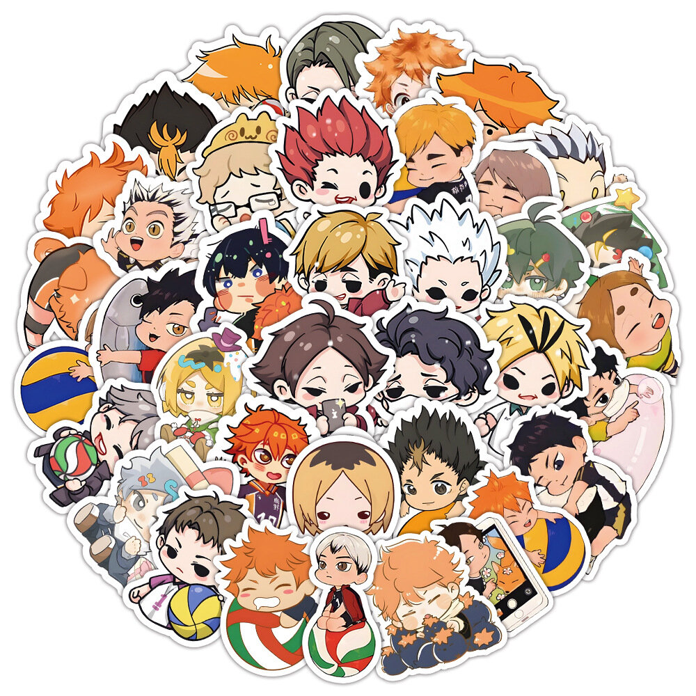 60 шт./упаковка Наклейки Аниме Haikyuus Hinatas Shoyos Водонепроницаемые виниловые наклейки Милые наклейки Упаковка граффити для скейтборда, автомобиля, ноутбука, бутылок с водой, стен, багажа, книг
