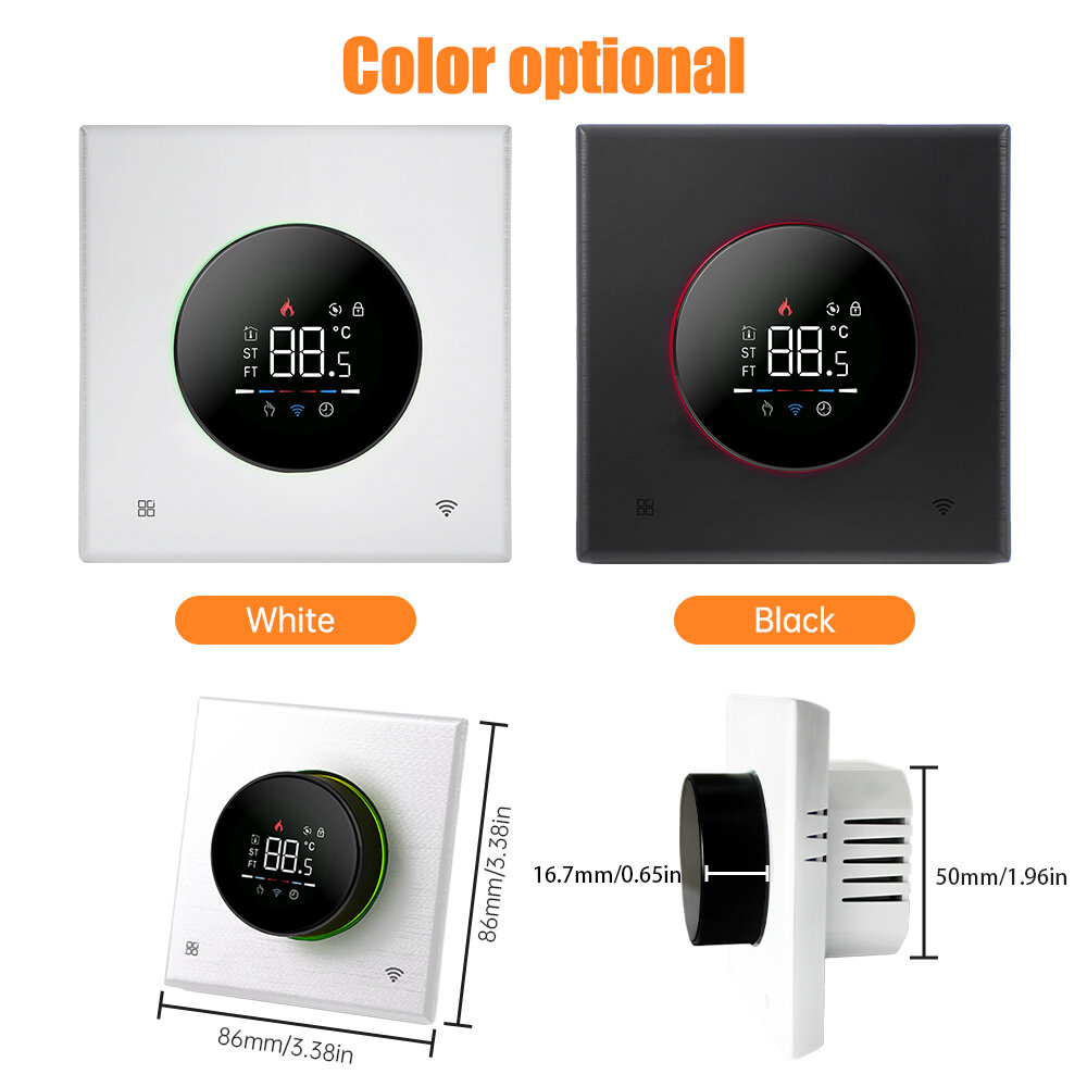 [通拓商品]Умный термостат для дома, электрический водонагреватель, газовый бойлер, WiFi, термостат переменного тока с приложением/голосовым управлением, цифровой сенсорный экран VA, цветная подсветка и регулируемая ручка, недельный режим программирования 5+1+1