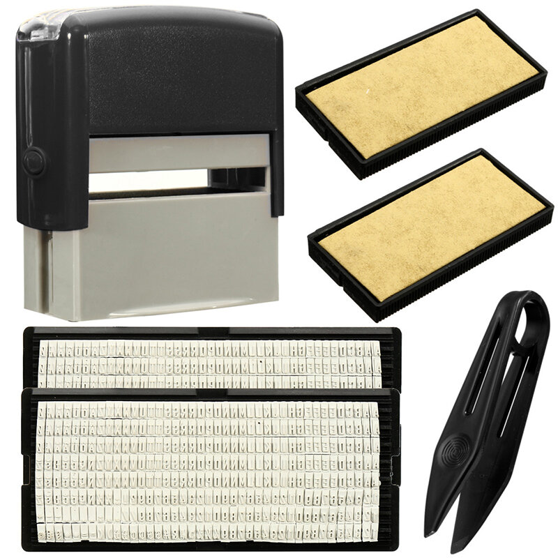 Multifunctional Printing Stamp Set Reusable Rubber Word Letter Plate with Tweezers Cartridges Black