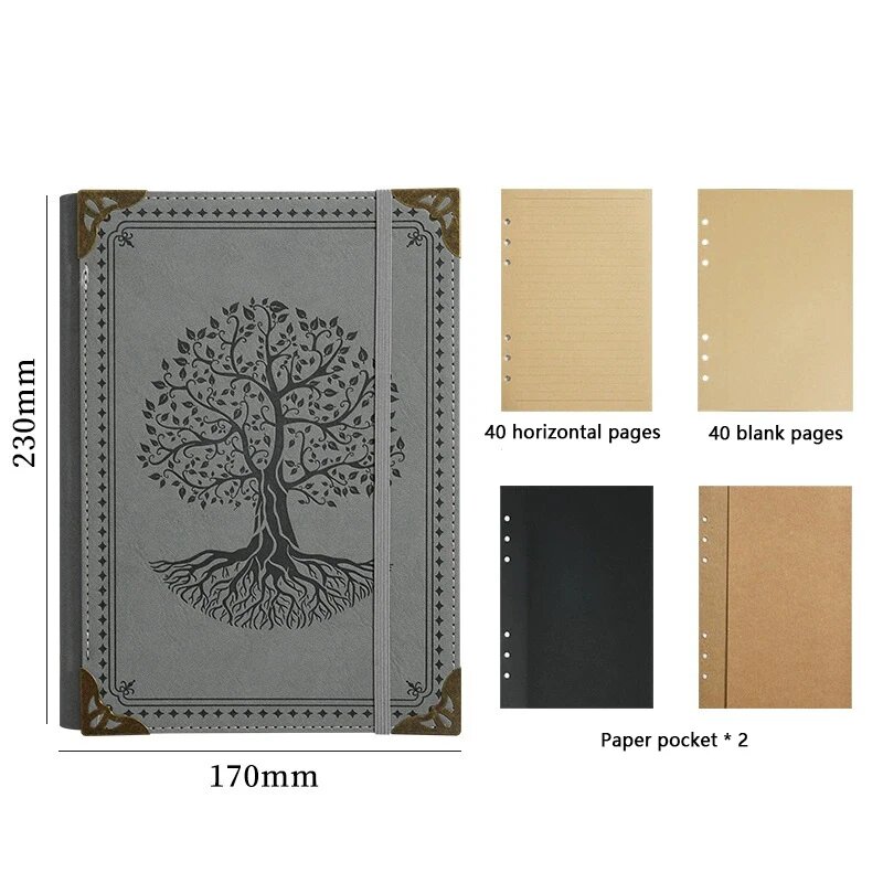 Кожаный блокнот A5 Tree of Life, серый