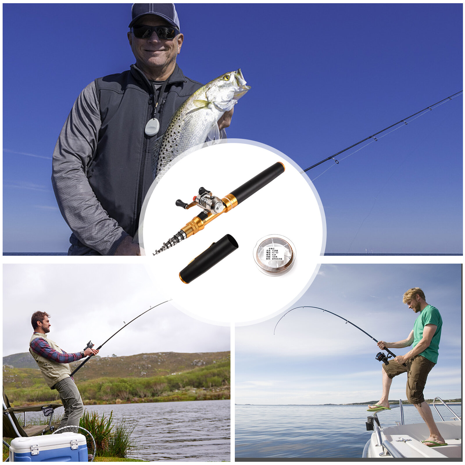 Портативная карманная телескопическая 1,75 м мини-удочка в форме ручки и рыболовная катушка в комплекте