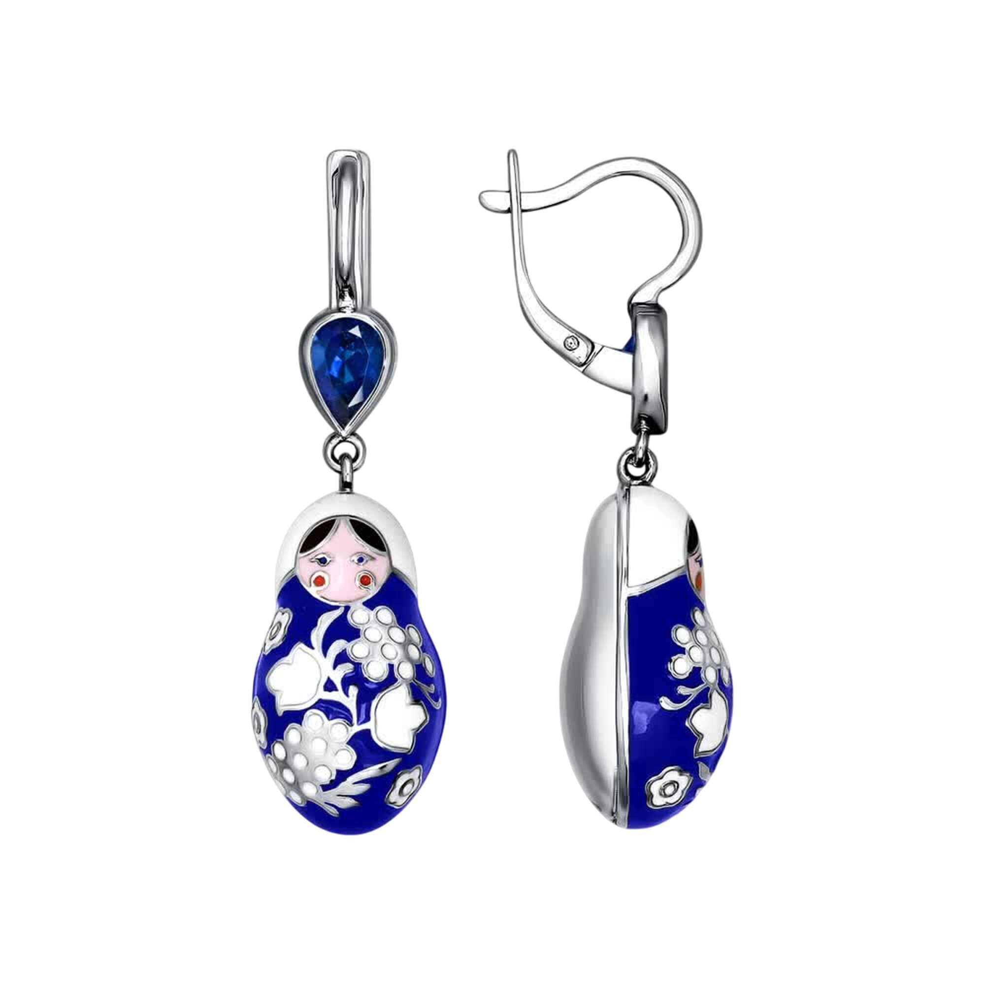 Серьги, серебро, 925 проба, родирование, фианит, эмаль