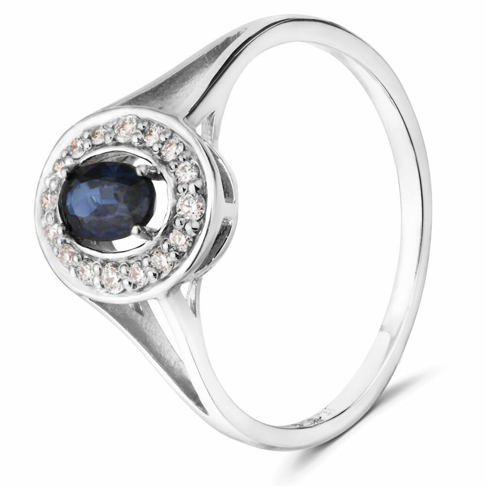 Печатка, белое золото, 585 проба, родирование, сапфир, бриллиант