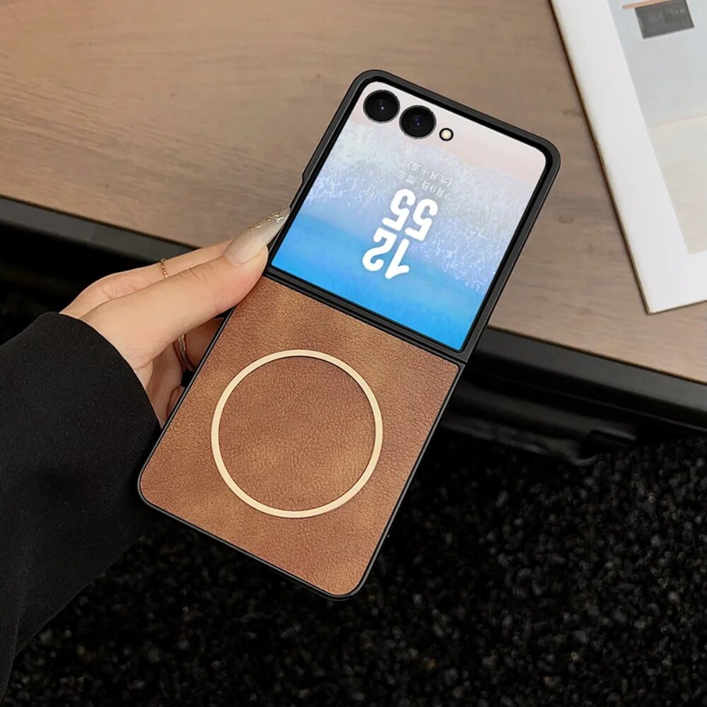Кожаный чехол Samsung Galaxy Z Flip7 FE, Brown, Magsafe