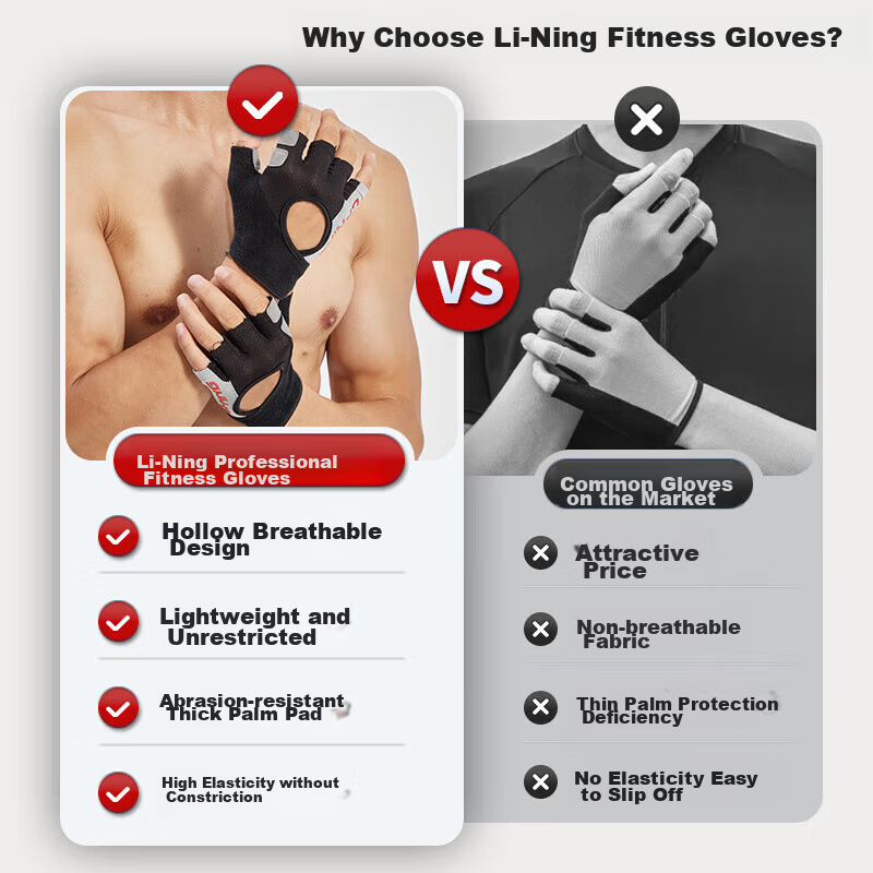 LI-NING Fitness Gloves for Men And Women, Cycling Sports Half-Finger Gloves, Pull-Up Bar, Weightlifting, Non-Slip, Callus-Resistant, Wear-Resistant, Hiking, And Gym Equipment