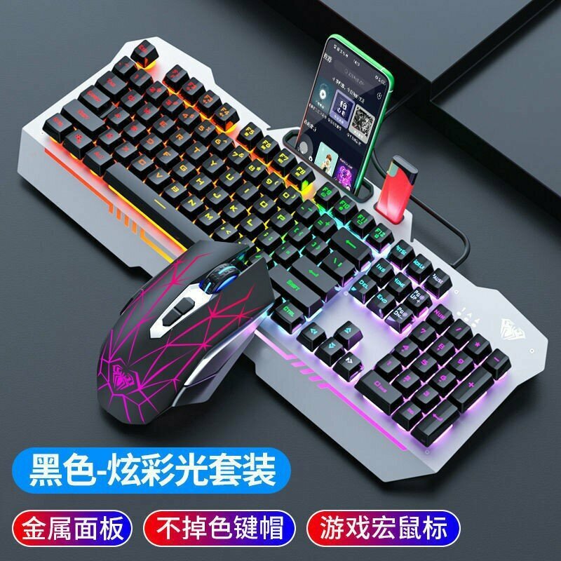 WolfSpider F3010 Механическая игровая клавиатура с цветным светом и черной мышью S50, проводная