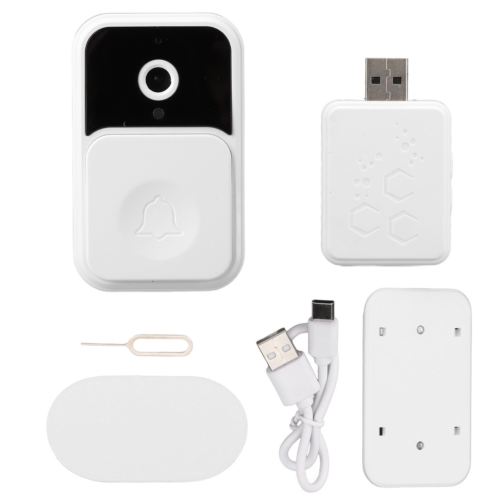 WiFi камера-видеодомофон, умный дом, HD видеозвонок, 128 ГБ, беспроводная, с приемником "Ding Dong", белая.