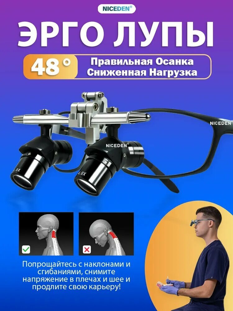 Лупы бинокулярные с осветителем 4X, Бинокулярные лупы Flip-up