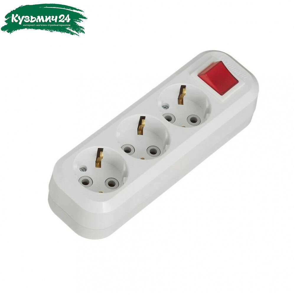 Колодка удлинителя 3-местная Makel 39294 MGP211 с заземлением, с выключателем, белая, 3.5 кВт