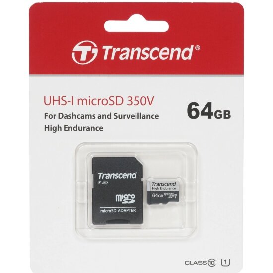 Карта памяти Transcend microSDXC 64Gb High Endurance UHS-I U1 A1 + ADP