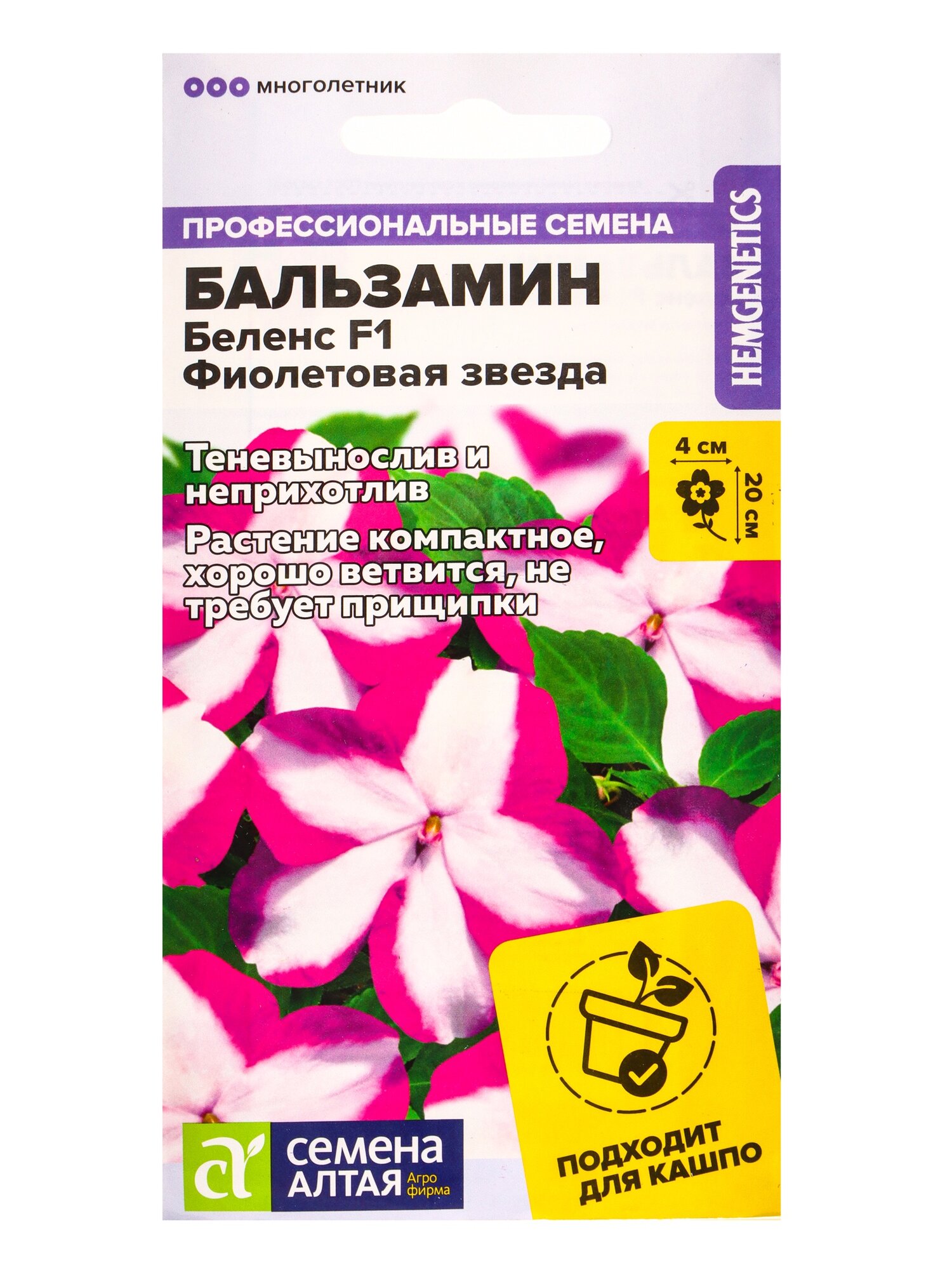 Бальзамин Беленс «Фиолетовая звезда», семена цветов, 4 шт, «Семена Алтая»