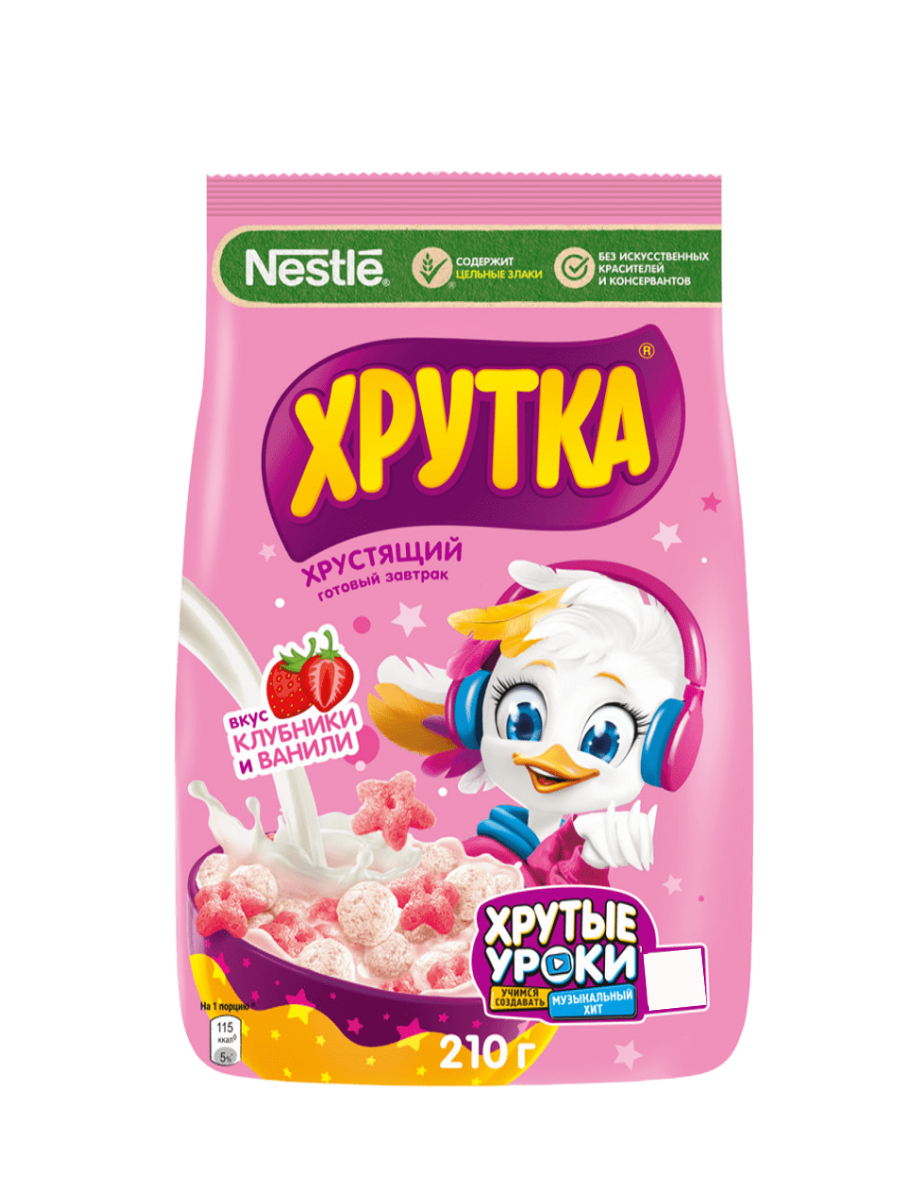 Сухой завтрак Хрутка "Клубника-Ваниль", цельнозерновой, без ГМО, 210г