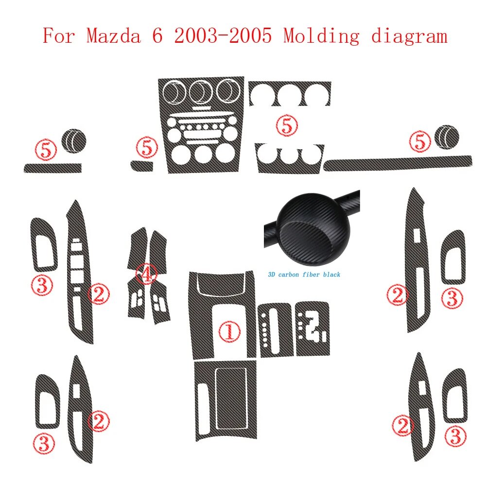 Для Mazda 6 2003-2005 внутренняя центральная панель управления дверная ручка 5D наклейки из углеродного волокна наклейки аксессуары для стайлинга автомобилей 3D CF black, Left Hand Drive