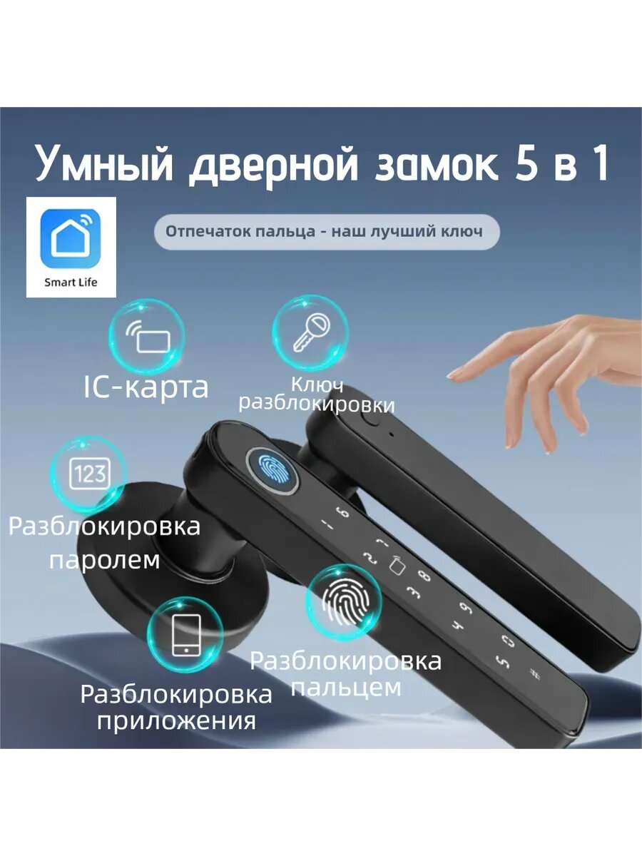 Умная дверная ручка замок с отпечатком
