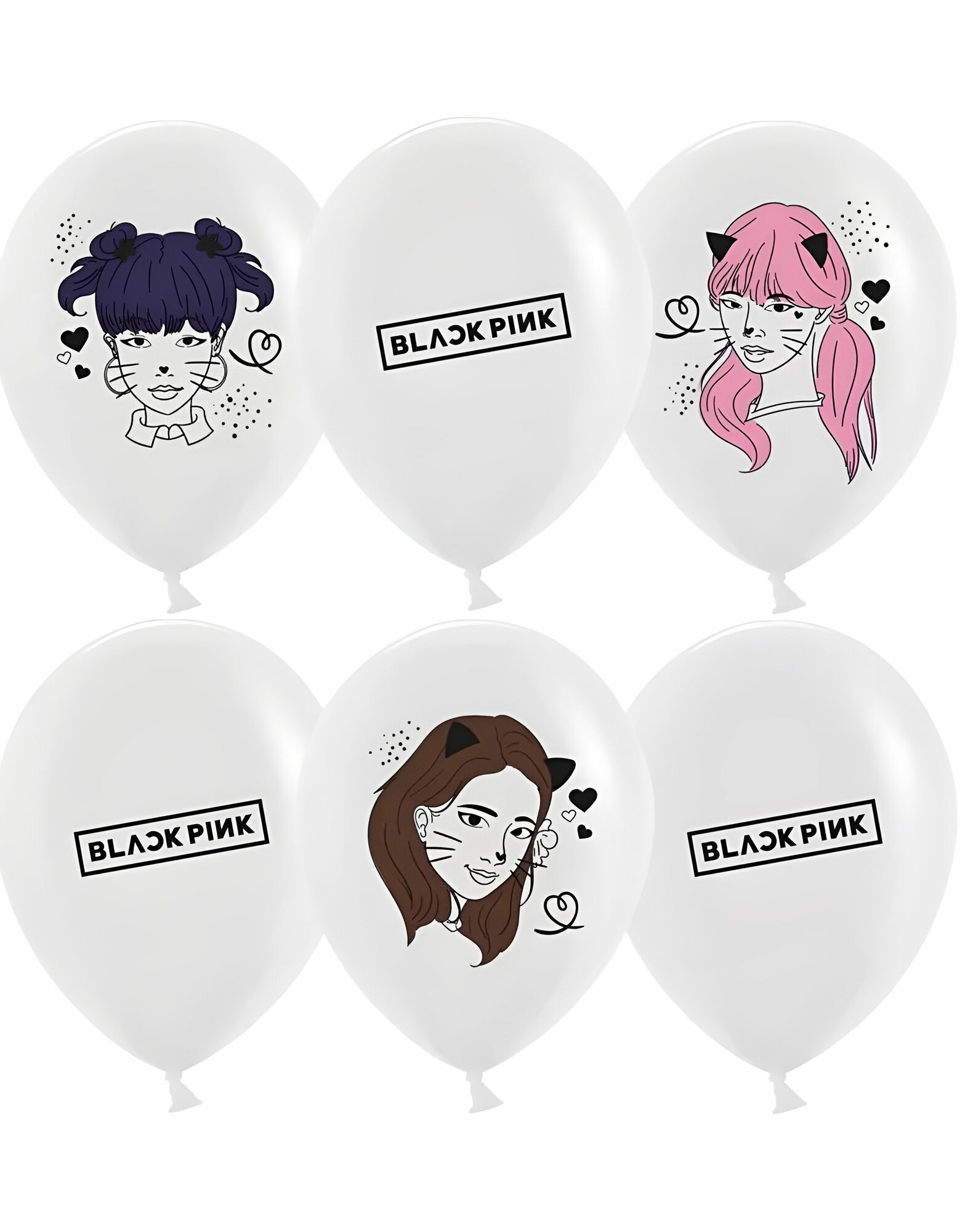 Шар (12'/30 см) K-POP, Black Pink, Белый, пастель, 25 шт.