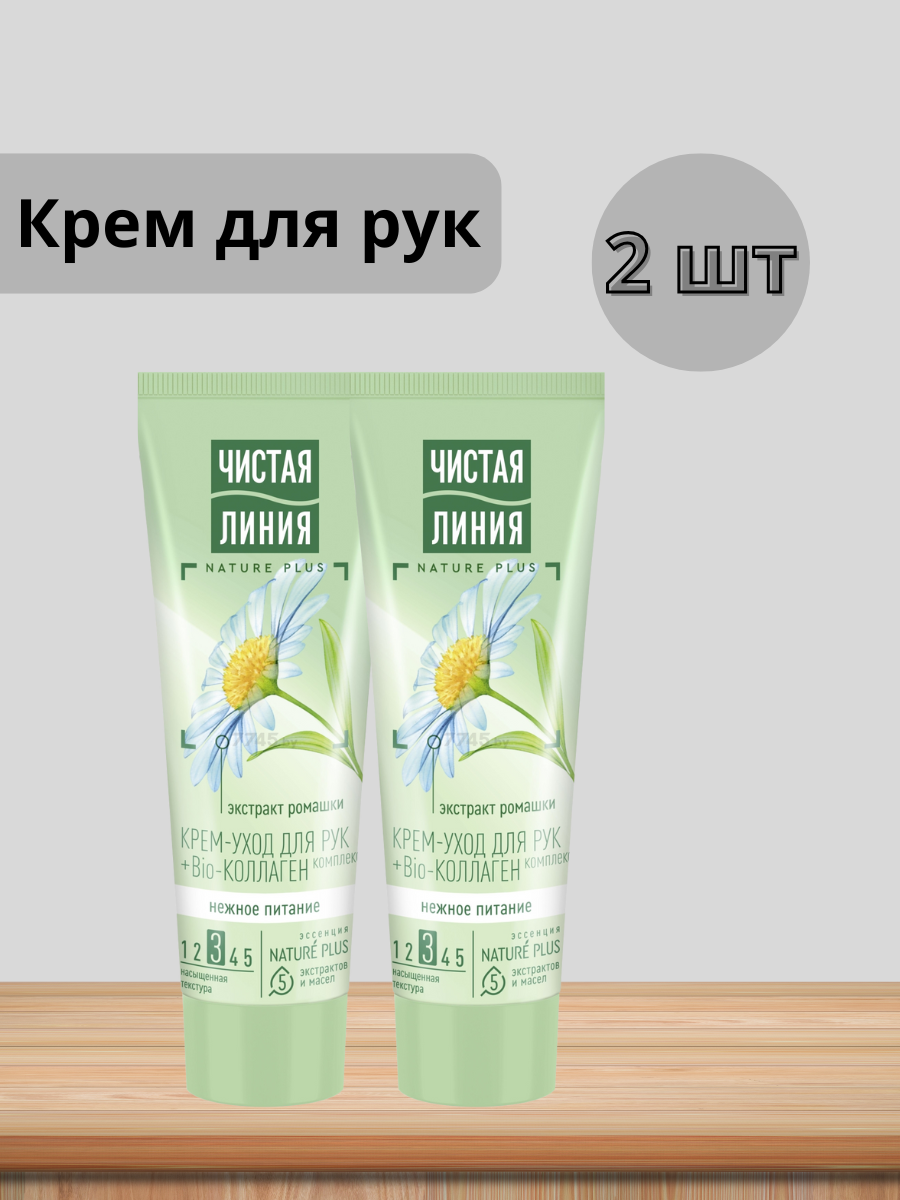 Набор 2 шт Чистая линия - Крем для рук Ромашка и Коллаген, нежное питание 75 мл