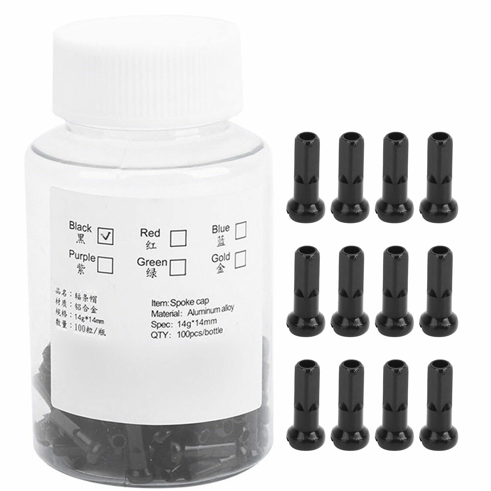 100 шт. Колпачки для спиц велосипеда, алюминиевый сплав, черные, для крепления ниппелей, аксессуары для велоспорта, прочные, легкие, запасные части.