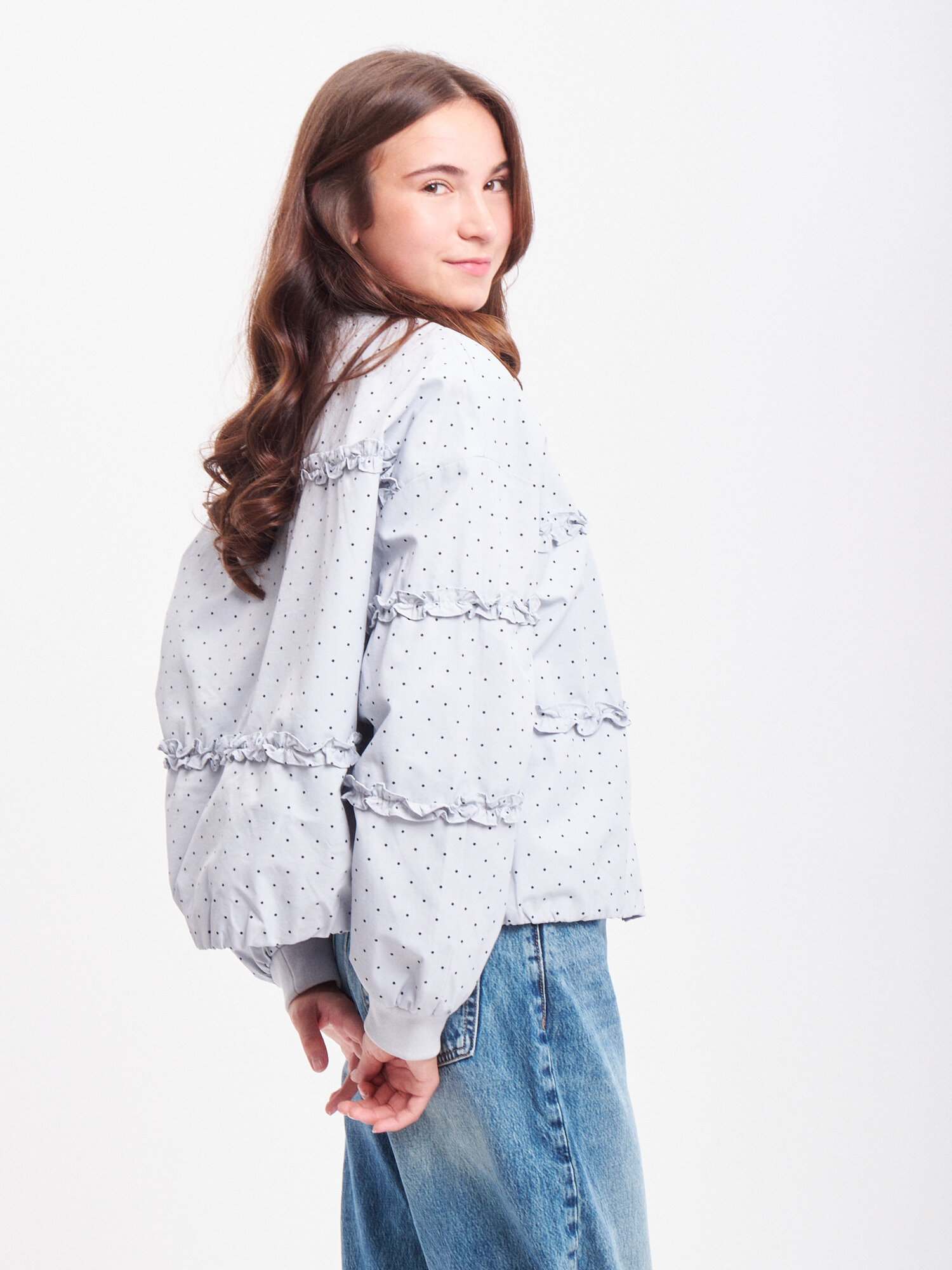 Бомбер  Бомбер женский голубой в горошек oversize 42-48 размер