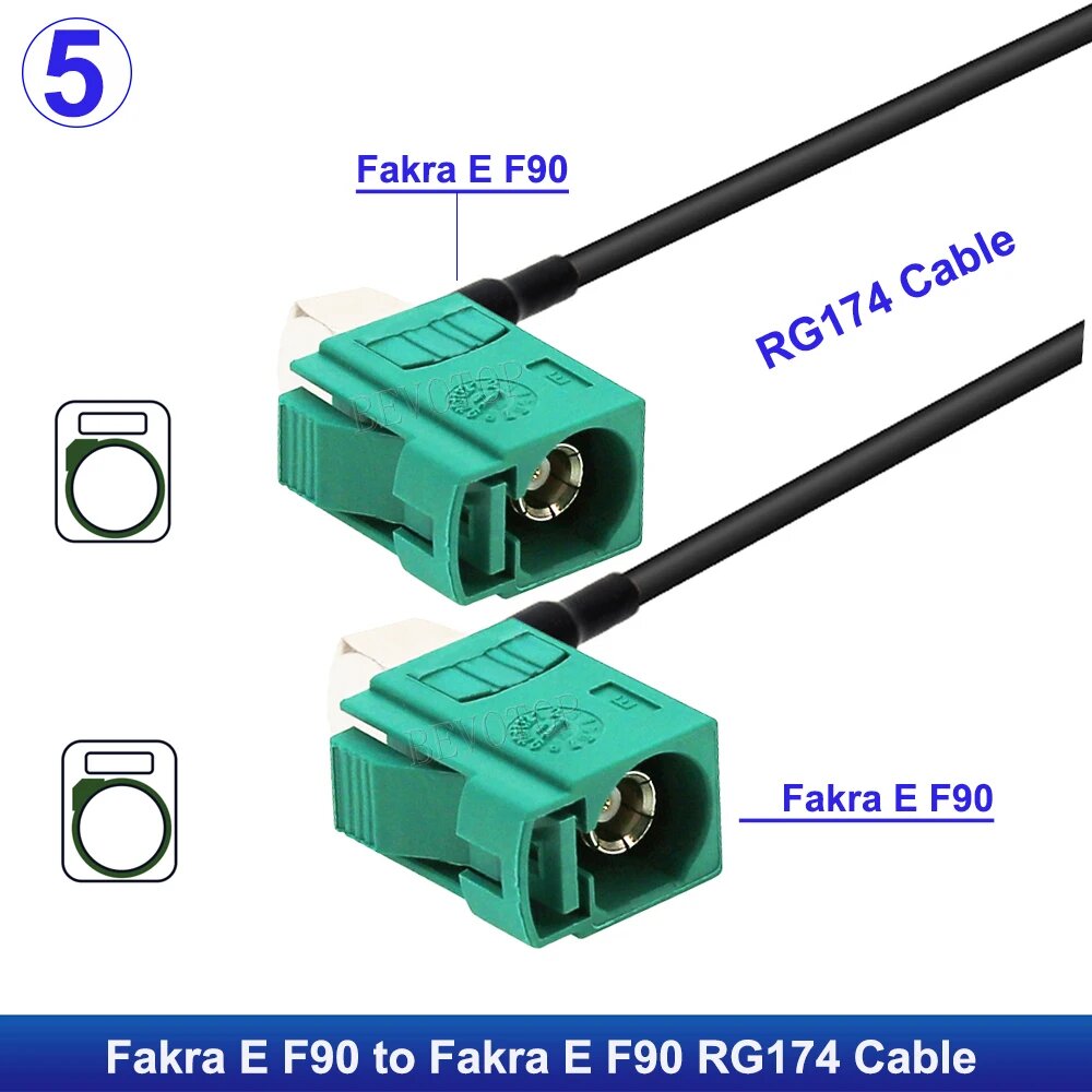 BEVOTOP Fakra E кабель RG174 зеленый 10см-10м 2M, Fakra E F90 to E F90