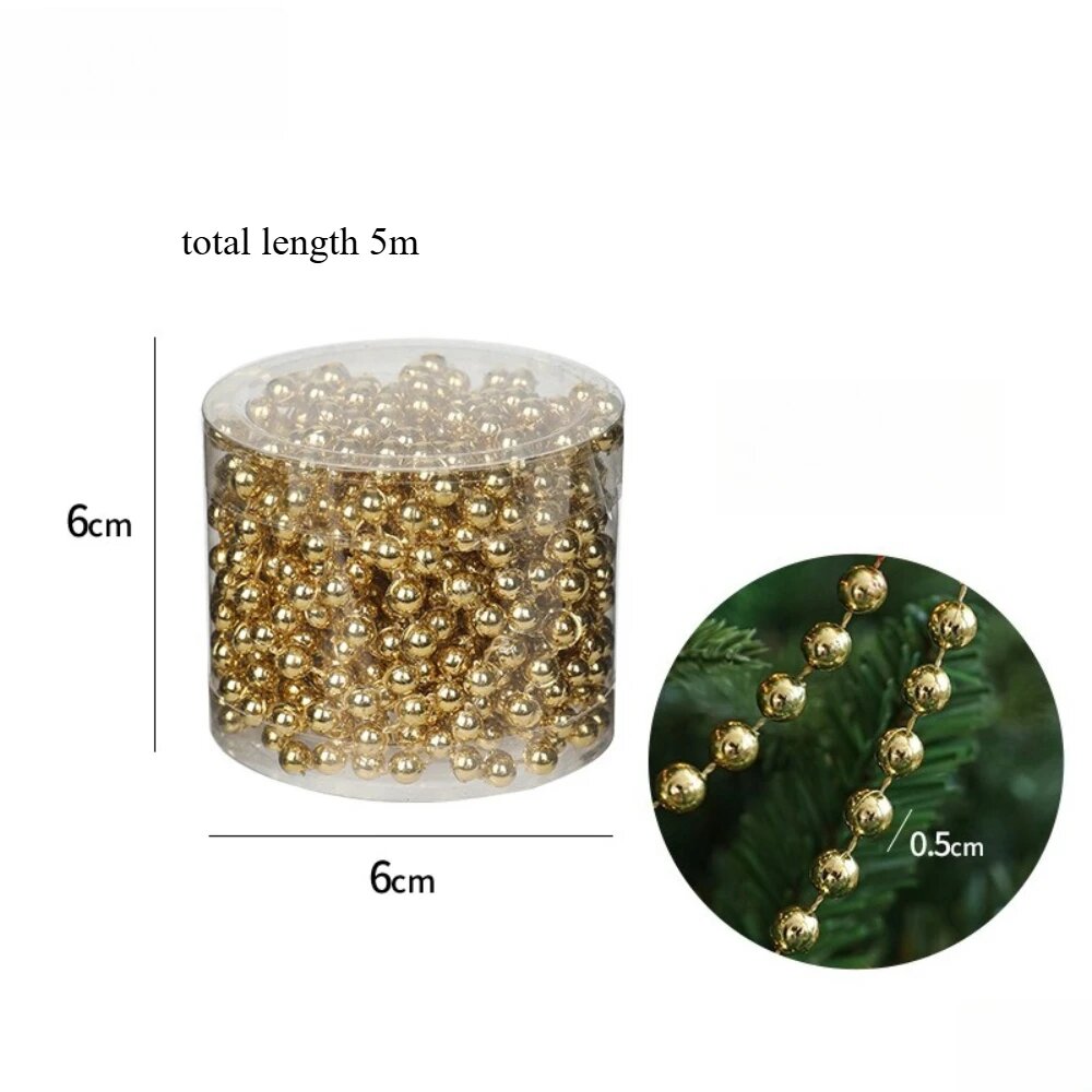 Рождественская гирлянда из пластиковых бусин 0.5cmx5m gold