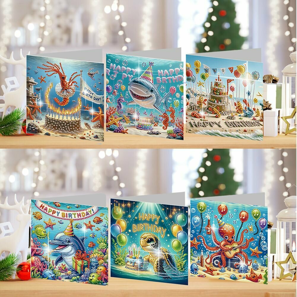 6 шт поздравительных открыток DIY Diamond Art, поздравительные открытки с изображением животных, для подарков