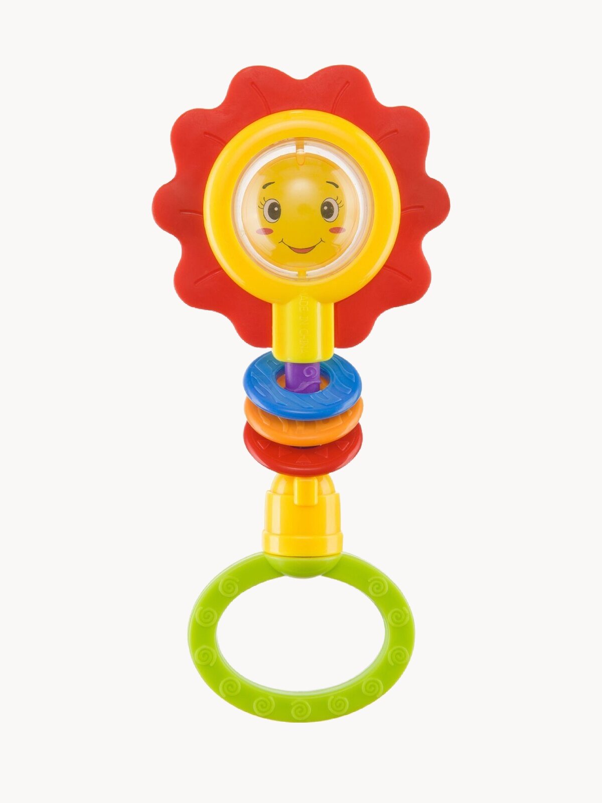 330370, Погремушка "FLOWER TWIST", красный с желтым цветок, салатовая ручка