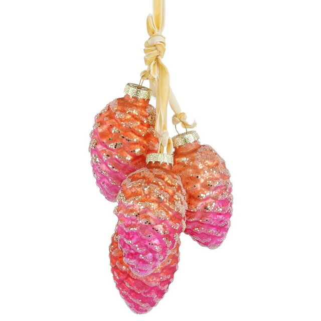 Стеклянная елочная игрушка Шишки Forest Treasure 18 см коралловая, Edelman, 1180209-1