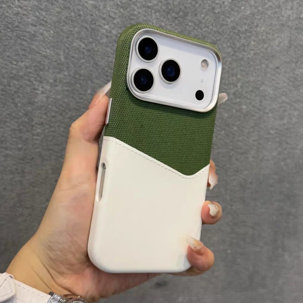 Чехол для iPhone 15 Pro Green с текстурой ткани