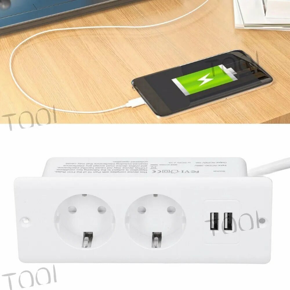 Встраиваемая розетка в стол 2 USB + 2 розетки 220В, 1.5 м