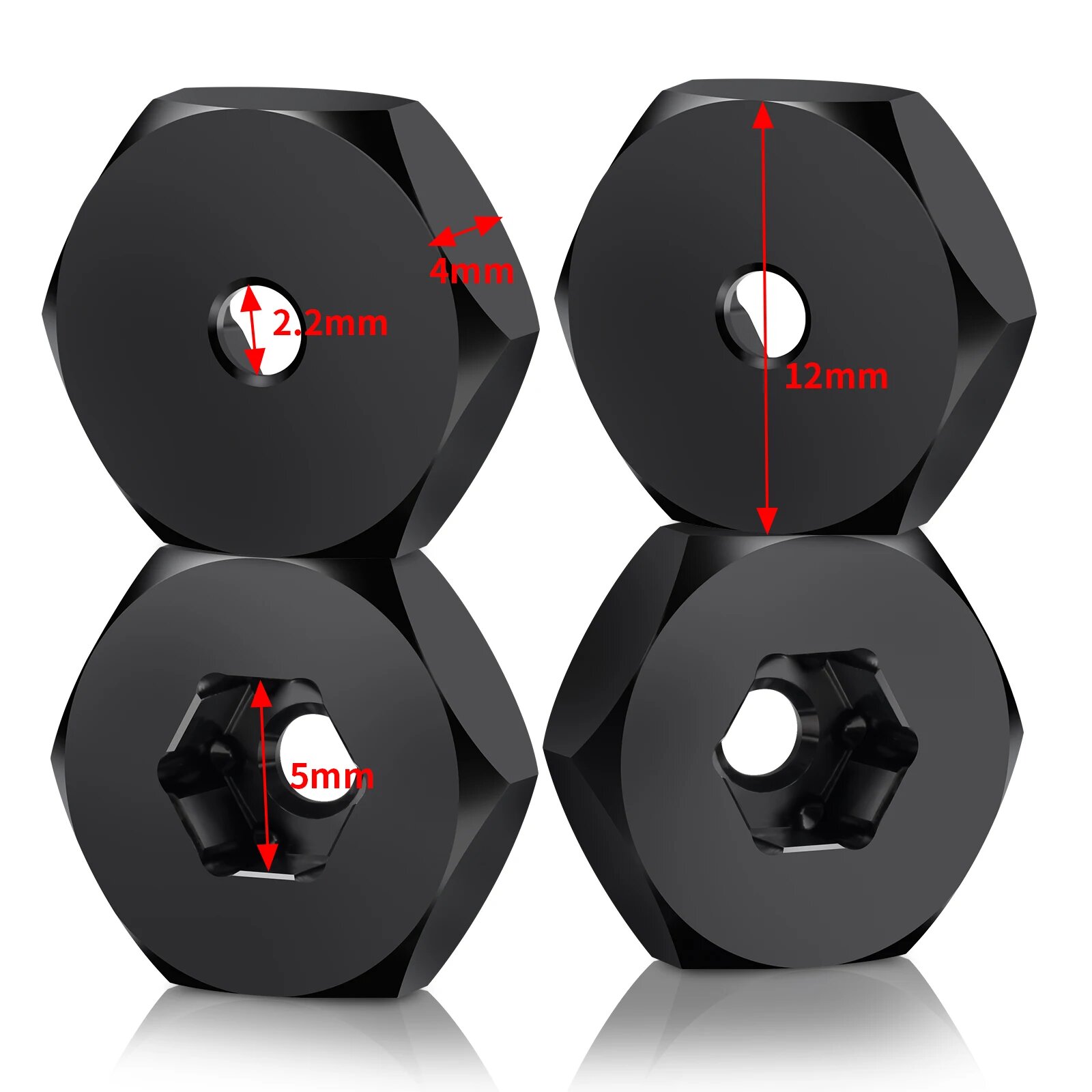 YEAHRUN Адаптеры колес WPL D12, черные, 5mm-12mm