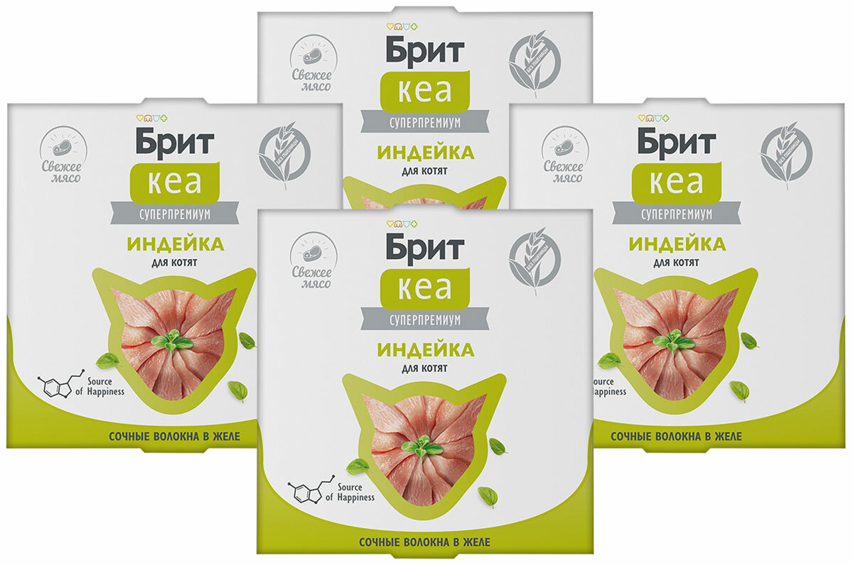 Корм влажный Brit Care для котят с индейкой кусочки в желе, 75 г х 4 шт