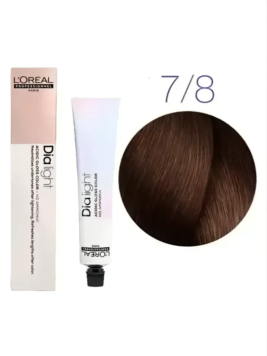 Краска для волос L'Oreal Professionnel DIA Light Acidic Gloss Color No Ammonia, Полуперманентный краситель-блеск, 7.8