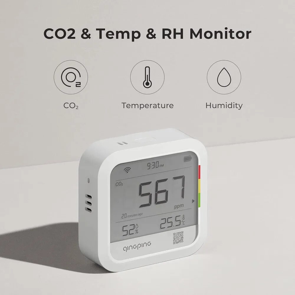 Датчик углекислого газа Qingping CO2-Sensor, с Wi-Fi и Bluetooth, белый — фото 1