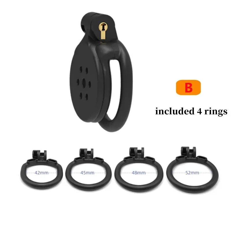 Плоский Мужской пенис замок Пояс верности с 4 кольцами на член дышащий рукав на пенис B Black